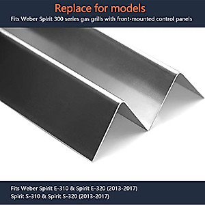 Hongso 7636 15.3" Stainless Steel Flavorizer Bars Replacement for Weber Spirit 300 Series E-310, E-320, S-310, S-320 with Front Mounted Control Panel Grills 46410674 46510001 5-Pack Heat Plates, 20GA