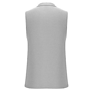 Muscularfit Men's Polo Shirts Casual Loose Sleeveless Waffle Zipper T Shirt Summer Slim Fit Solid Color Tank Tops Vest 2023 Mens Athletic Shirts Gray L