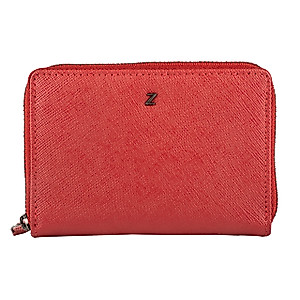 Zinda Genuine Leathers Women’s Wallet Mini Purse Zip Around RFID Protection (Red)