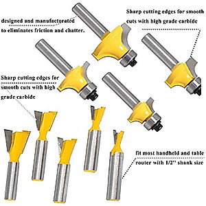 OLETBE 1/2 Inch Shank Router Bit Set 41 PCS, Extended Door Rail Cabinet Stile Router Bits Sets, Woodworking Milling Cutter Tools, Router Grooving Tool(Yellow)