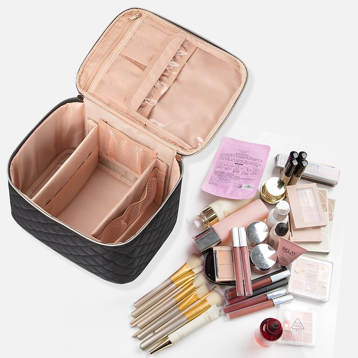 OCHEAL Makeup Bag, Large Travel Cosmetic Bags for Women Washable Make Up Bag Organizer Train Case -Large,Black