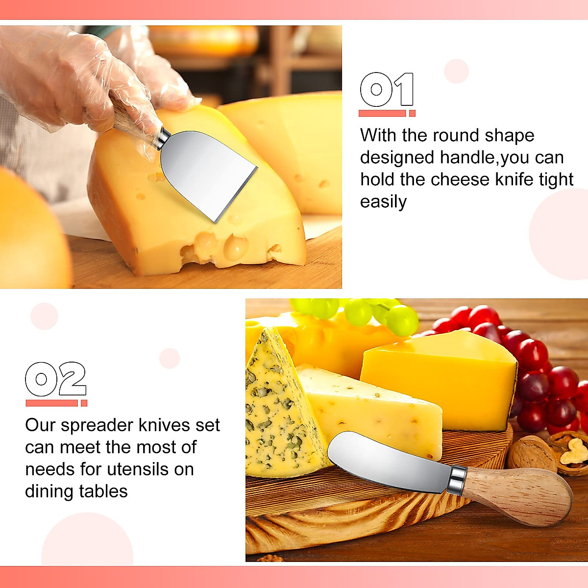 48 Pieces Cheese Knife Set Include 8 Pieces Stainless Steel Cheese Spatula Set with Wooden Handles 40 Pieces Stainless Steel Cheese Spatula Set for Birthday Wedding Christmas