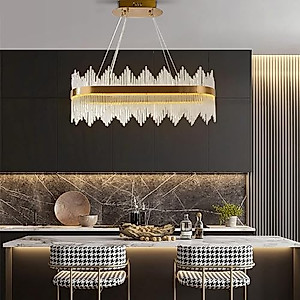 Chandelier,Crystal chandelier, Ceiling Chandelier Lamp, Modern Crystal Chandelier Oval Gold Crystal Pendant Light LED Chandelier Hanging Lighting Fixture Adjustable Height for Dining Room Kitchen Livi