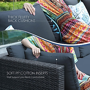 NICESOUL® Modern Luxury All-Weather PE Wicker Modular Armless Sofa, Outdoor Patio Furniture Sofa Piece Grey Rattan Sectional Conversation Set for Backyard Terrace Deck Garden Sunroom Dark Grey Cushion