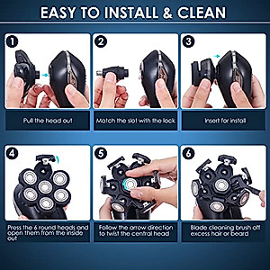 Head Shavers for Bald Men, Lighwode Waterproof 7D Blad Head Shaver Wet/Dry Anti-Pinch 5 in 1 Cordless LED Electric Razor Grooming Kit with Hair Clippers Beard Trimmer Nose Trimmer Cleansing Brush