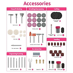 HARDELL Rotary Tool Accessories, 227pcs Power Rotary Tool Accessories Kit, 1/8"(3.2mm) Diameter Shanks, Universal Fitment for Easy Cutting, Polishing, Sanding, Carving, Grinding(Pink)