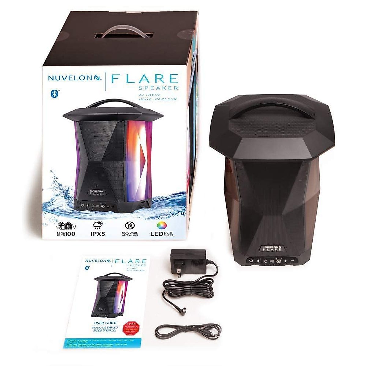 NUVELON NF15A1-BTM Portable Bluetooth Speaker with lights, Nuvelon Flare Multi Sync wireless speaker with Ambient lighting and Rhythm light pulsing LED lights, Aux input, Bluetooth v4.2