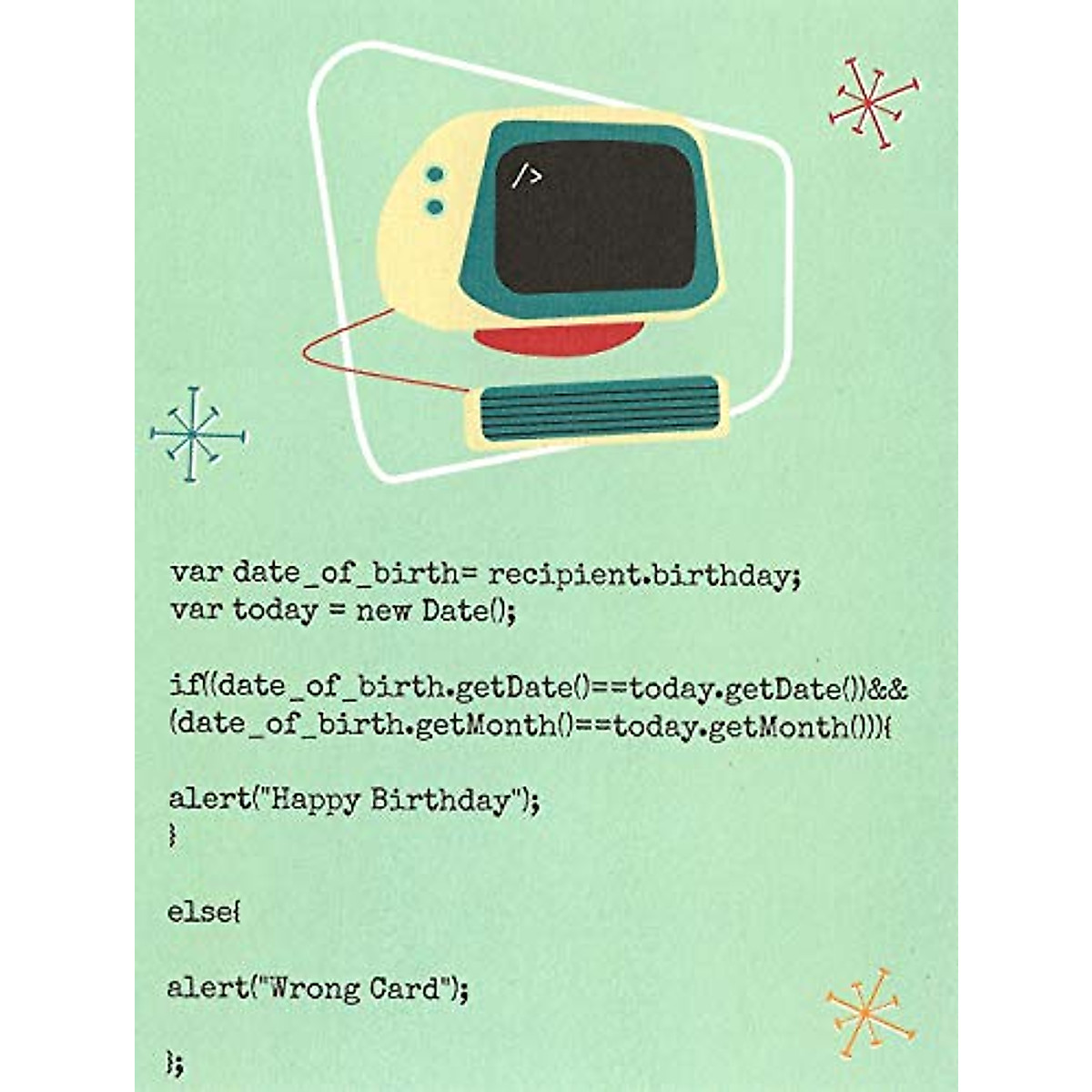 Javascript Computer Birthday Card (4.25" X 5.5") by Nerdy Words