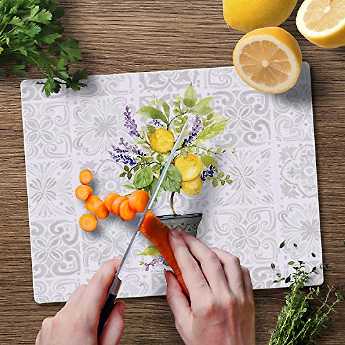 CounterArt Watercolor Lemons 3mm Heat Tolerant Tempered Glass Cutting Board 10” x 8” Manufactured in the USA Dishwasher Safe