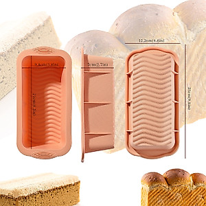 MONGSEW 3PCS Silicone Bread Loaf Pan, Non-Stick Bread Pans for Baking, Easy Release Loaf Pan, Great for Homemade Bread, Cakes, Brownies, Dishwasher Safe (3 Colors, Nesting Design)