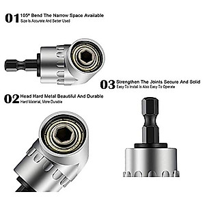 CIGOTU Universal Socket, 7mm-19mm Multifunctional Cordless Ratchet Adapter Socket Wrench Set, Screwdriver Set Hex Bit + 105 Degree Right Angle Drill