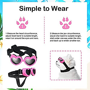 IKUSO Dog Sunglasses Small Breed,UV Protection Dog Sunglasses with Adjustable Strap, Heart Dog Goggles for Waterproof Windproof Anti-Fog Eye Protection,Beach Accessories for Puppy (Pink)