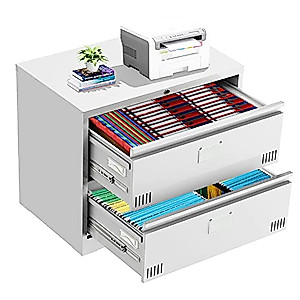 kingwolfox Lateral File Cabinet with Lock, 2 Drawers Large Metal Filing Cabinet, Home Office Lockable File Storage Cabinet for Hanging Legal/Letter A4/F4 Size.