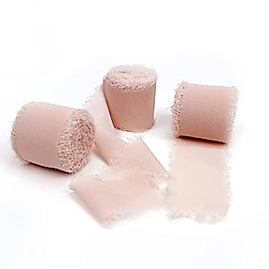 Blush Pink Chiffon Ribbon 3 Rolls Frayed Chiffon Silk Ribbons for Bouquets, Wedding, Gift Wrapping (1.5"x 6 Yd)