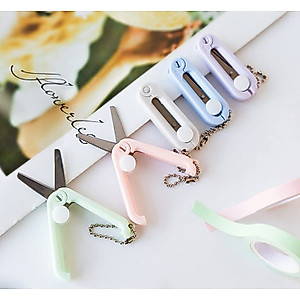 5 Packs Morandi Mini Scissors with Key Chain Mini Telescopic Small Foldable Scissors Portable Safe Pocket Travel Scissors Retractable Kids Shears Sharp for Cutting, Scrapbooking, Crafting, Sewing