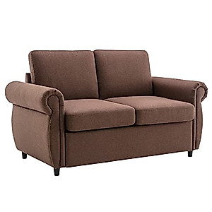 Merax Sleeper Couch Small Sofa for Living Room or Bedroom Including Pull Out Bed Sofabed, Compact, Brown w/Mattress