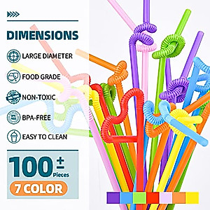 100PCS Flexible Plastic Straws, Colorful Disposable Bendy Party Fancy Straws13inch Extra Long Straws Party Decorations