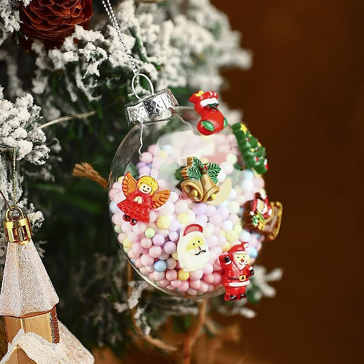 12 Pack Fillable Ornaments Balls, 3.15 Inch DIY Clear Plastic Flat Disc Ornaments for Craft Projects, Wedding, Christmas, Party, Home Decor