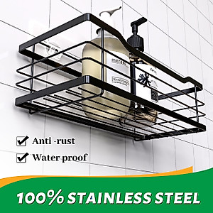 BTSD-home 2 Pack Black Shower Caddy Organizer - Adhesive Shower Shelves Large Capacity Bathroom Accessories Easy Installation With 4 Hooks for Home Bathroom Decor Replacement