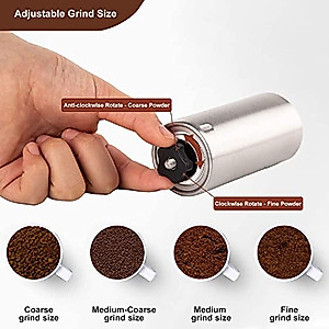 QIYUEXES Manual Coffee Grinder, Portable Stainless Steel Burr Coffee Bean Grinder with Ceramic Grinding Burr for Espresso, Travel, Camping, Kitchen & Office, Small Hand Coffee Grinder Manual