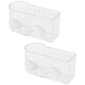 DOITOOL 2pcs Kitchen Sink Caddy Suction Cup Sponge Holder Plastic Sink Tray Soap Scrubber Brush Drying Rack Kitchen Draining Basket
