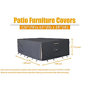Garden Balsam Heavy Duty Waterproof Patio Furniture Covers,Fading Resistant Outdoor Table and Chair Covers Large Rectangular 126"Wx 63"D x 28"H Dark Grey