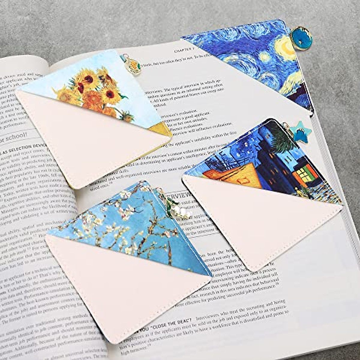 Corner Bookmark (with Tassel / Ornaments / Flower Letter Embroidery) 4 Packs Canvas Cute Book Marker for Women Kids Men Book Lovers Bookworm Gifts