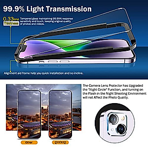 QHOHQ 3 Pack Screen Protector for iPhone 14 Plus 6.7 Inch with 3 Pack Tempered Glass Camera Lens Protector, Ultra HD, 9H Hardness, Case Friendly [Easy to Install Frame]