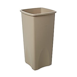 Rubbermaid Commercial Products Untouchable Square Trash/Garbage Can, 23-Gallon, Beige, Wastebasket for Outdoor/Restaurant/School/Kitchen