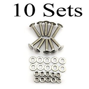 RuiLing 10 Set Carriage Bolt Sets 304 Stainless Steel Carriage Screw Hex Nut and Flat Washer Kits 5/16-18 Inches