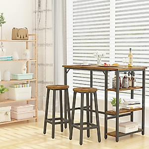 YMYNY Bar Stools Set of 2, Round Bar Chairs with Footrest, Counter Height Stools for Kitchen, Dining Room, Bistro, Industrial Breakfast Stools, 27.6" Tall, Steel Frame, Rustic Brown+Black, UHTMJ510H