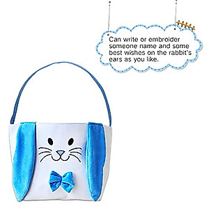 Poptrend Easter Basket Bags,Bunny Easter Bucket，Easter Eggs/Gift Baskets for Kids,Bunny Tote Bag Bucket for Easter Eggs,Toys, Candy,Gifts (Blue)