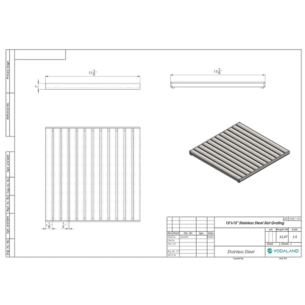 Vodaland - 16x16 Inch Catch Basin. PPE Plastic with 100% Stainless Steel - ADA/Heel Proof Grate and Sediment Basket Included.