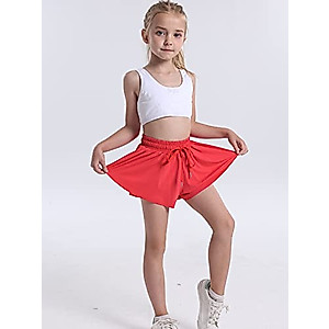 Heyielda Flowy Shorts for Teen Girls Athletic Gym Running Biker Shorts Preppy Youth Butterfly Shorts（Red-S）