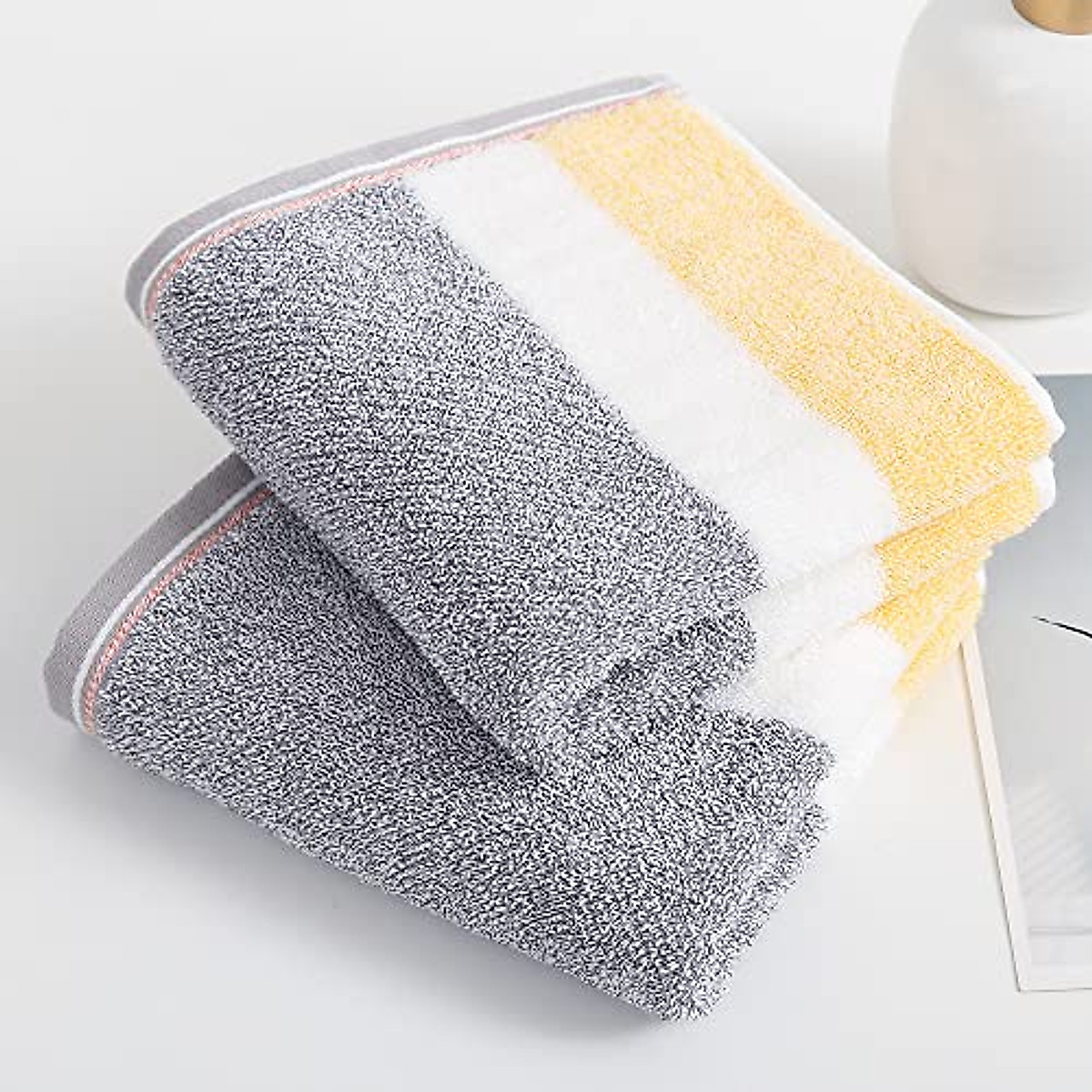 sense gnosis Yellow & Grey Striped Hand Towel Set of 2 Ultra Soft 100% Cotton Absorbent Decorative Hand Towels for Bathroom 13" X 29"