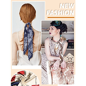 Janmercy 16 Pcs 35" Satin Head Scarf Hair Scarf Silk Like Bandana Scarf Large Square Neck Scarf Shirt Scarf for Women Girls Hair Wrapping Sleeping, 16 Styles