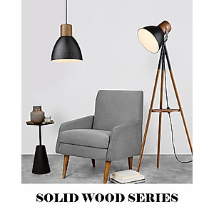 ELYONA Industrial Pendant Light, Hammered Hanging Lamp with Solid Wood & Metal Shade, Modern Pendant Light Fixtures for Kitchen Island, Bar, Farmhouse Dining Room, Bedroom, Living Room - Black