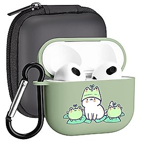 MAYCARI Compatible with Airpods 3rd Generation Case, Cute Airpods 3 Case Cover Frog Printed Protective Women Girl with Keychain for Apple Airpods 3rd Gen Case