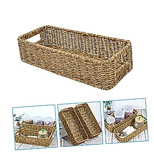 STOBAZA 2pcs Bins Daily Weave Capacity Seagrass Woven Tabletop Topper Willow Organizer Storage Organizing Hyacinth Toilet Desktop Rectangular Handles Wicker Basket Sundries Office Rustic