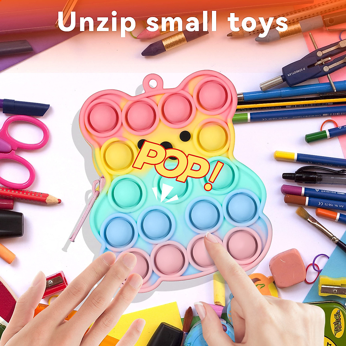 JoySolar Coin Purse Change Coins Fidget for Girls Kids Teen Women Pouches Mini Bubble Small Purses Monedero Fidgets Zipper Pouch Simple Dimple Lanyard Silicone Cute Kawaii Funny Fun (Color Bear)