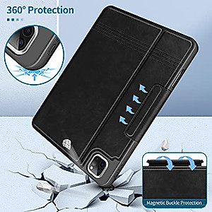 BuKoor iPad Pro 12.9 inch Case 6th Generation (2022) 5th/4th/3rd Generation (2021/2020/2018) with Pencil Holder, Auto Sleep/Wake,Vegan Leather Smart Cover (Black)