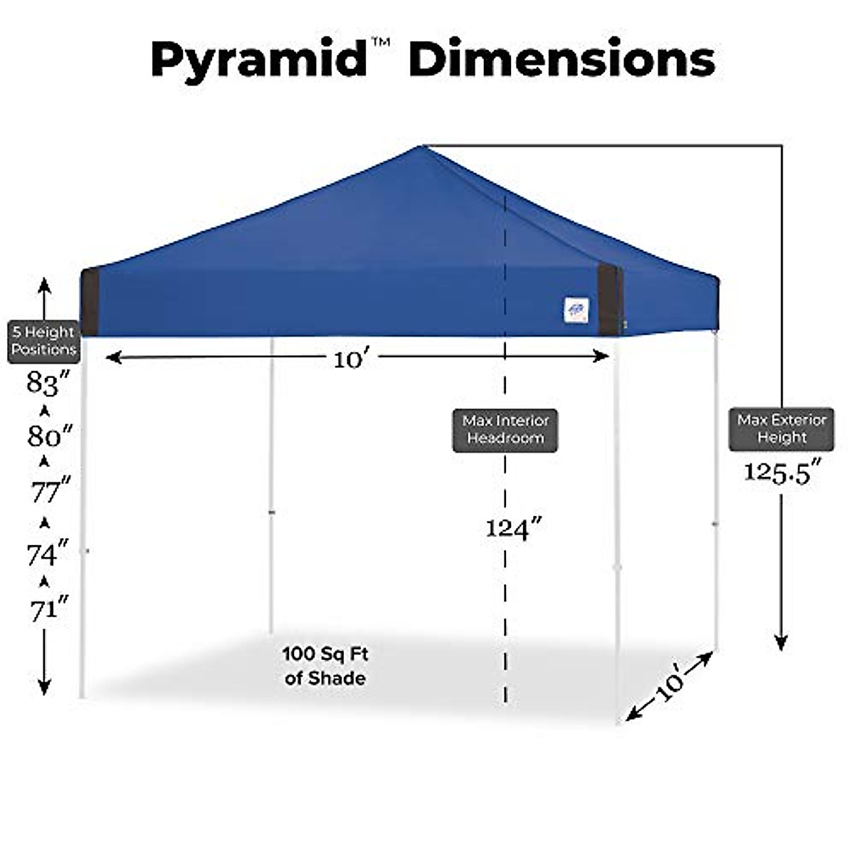 E-Z UP Pyramid Instant Shelter Canopy, 10' x 10' with Wide-Trax Roller Bag & 4 Piece Spike Set, Royal Blue