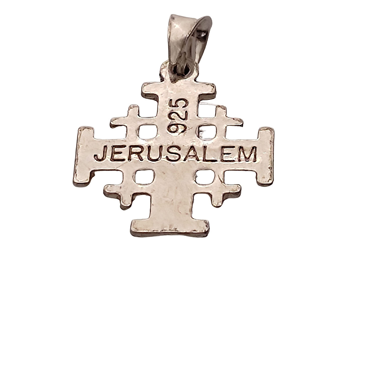 Sterling Silver (925) Jerusalem Crusader's cross Pendant Handcrafted in the Holy Land. Engraved by diamond cutting machine.