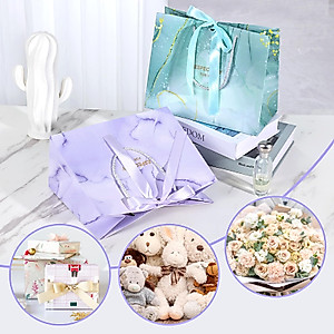 JMANNI Gift Bags, 4PCS Gift Bags Medium Size with Bow Ribbon, Portable Paper Gift Bag with Handles, Birthday Gift Bags, Marble Pattern Present Bags for Christmas Wedding Party Mothers Day（Marble Style）