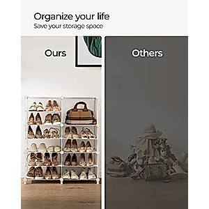 DINMO Shoe Rack, 6 Tier Shoe Storage Cabinet, 24 Pair Plastic Shoe Organizer for Closet Hallway Bedroom Entryway, White