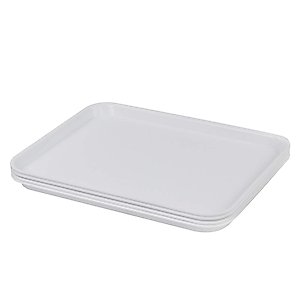 Gloreen Rectangular Fast Food Tray, Cafe Standard Cafeteria Serving Trays, 17.2"X13.5", Set of 4(White)