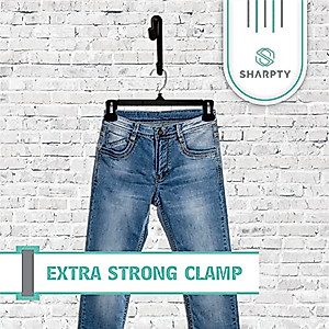 Sharpty Pant & Skirt Hangers - Closet Hangers for Shorts, Shirts, Jeans, Dresses, Slacks, Coats, Clothes, Clothing, Garments & More - Durable, Space Saving & Non-Slip, Black - 10 Pack