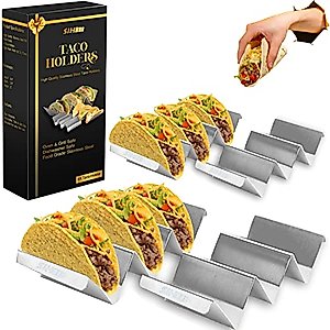 SIH Taco Holders –Taco Holders Set of 4, Oven and Grill Friendly Metal Taco Holder Stand - Dishwasher Safe and Easy to Use Taco Racks (4x8″)
