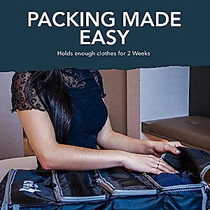Pack Gear Suitcase Organizer | Pack More in your Large or Carry On Luggage | Unpack Instantly with these Compression Packing Cubes for Suitcases | Hanging Shelf Organizer for Closet (Black) (Medium)