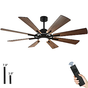 Depuley 60" Ceiling Fan with Lights and Remote Control, Farmhouse Large Ceiling Fan, Reversible Motor and 8 Blades, 3CCT Selectable for Living Room Basement Porch Patio, 5-Speed Remote Control, Timer